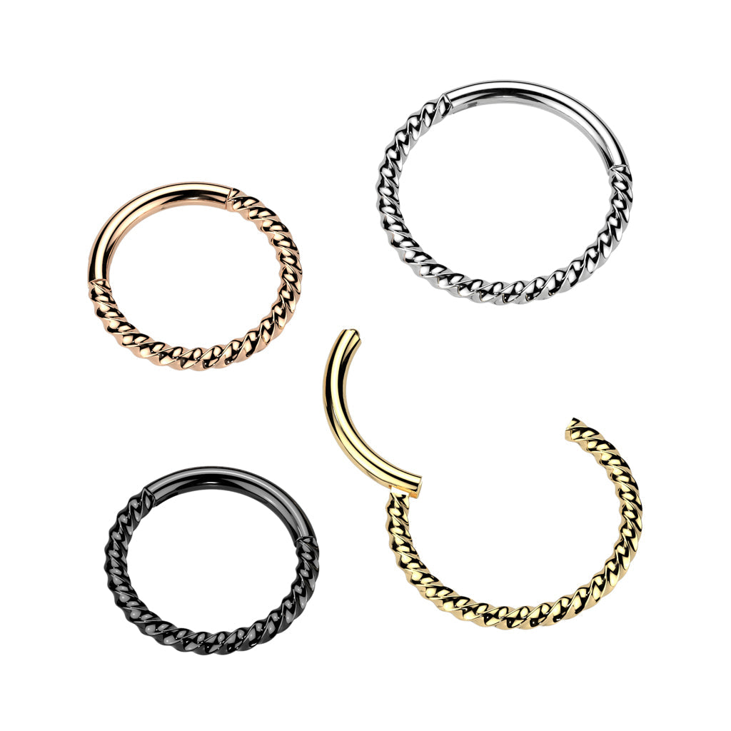 Implant Grade Titanium Braided Twisted Hinged Clicker Hoop – New Steel