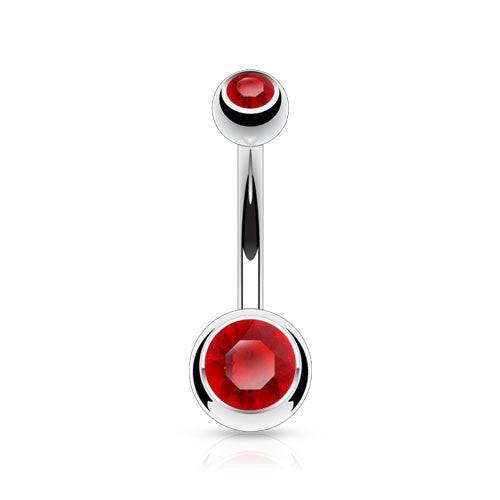 Double Gem Basic Non Dangle Belly Button Navel Ring Barbell – New Steel