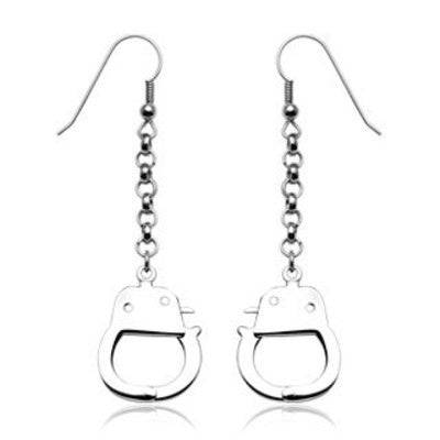 Pair of Surgical Steel Dangle Handcuff Hook Earrings – New Steel