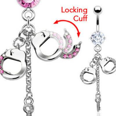 Surgical Steel Handcuff and Key CZ Dangle Belly Button Navel Ring – New ...